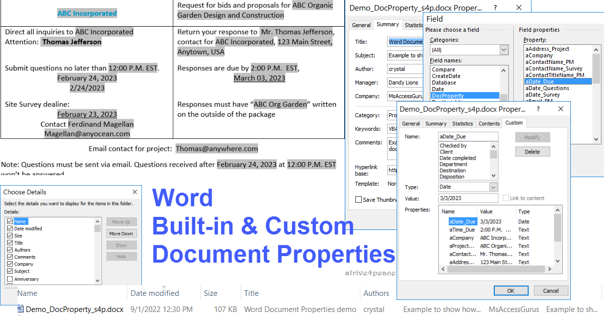 Built In And Custom Word Document Property Reference Vba To List Names And Values